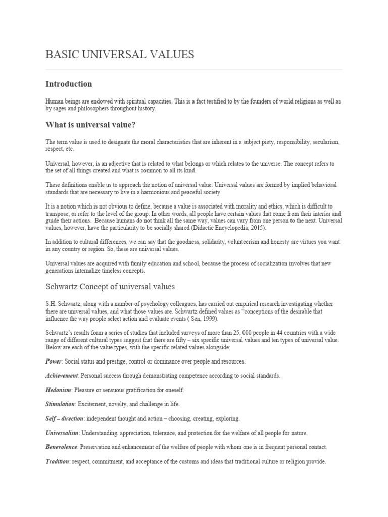 Basic Universal Values | PDF | Cognition | Social Psychology