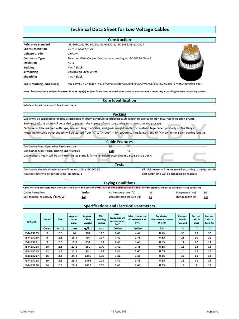 Cu Xlpe Swa PVC (Control) | PDF | Electrical Resistivity And ...