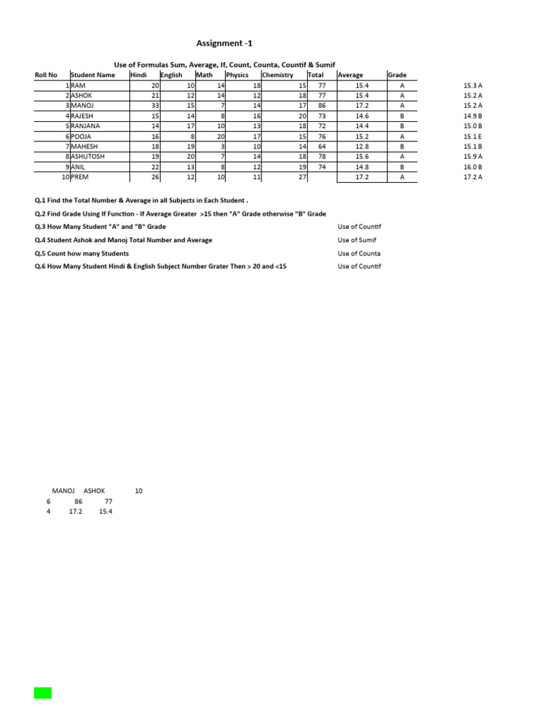 Excel Practical Assignments | PDF | Fruit | Vegetables