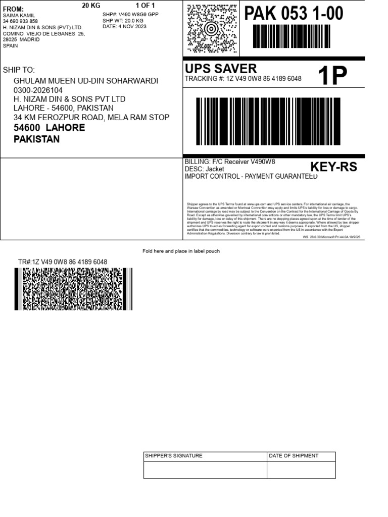 1ZV490W88641896048 Label | PDF | Freight Transport | Supply Chain ...