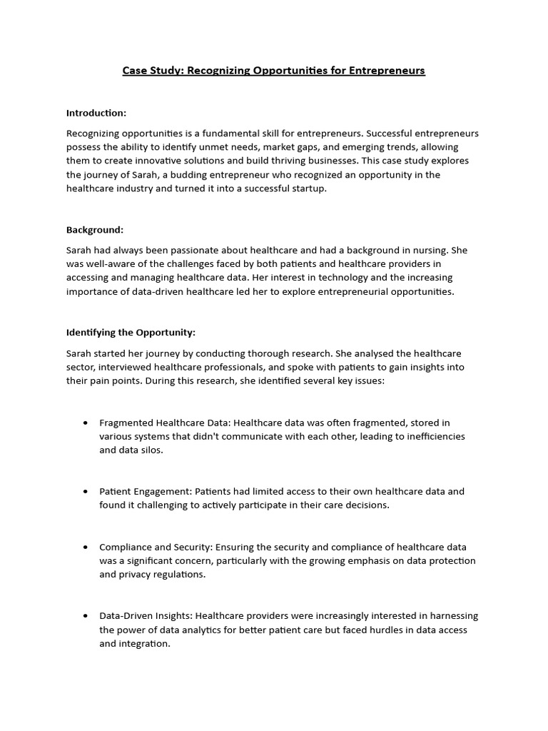 Recognizing Opportunities - Case Study Health Tech (Lecture 2) | PDF ...