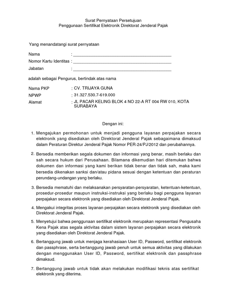 Surat - Pernyataan - Persetujuan Edit | PDF | Bisnis | Pengelolaan Keuangan & Uang