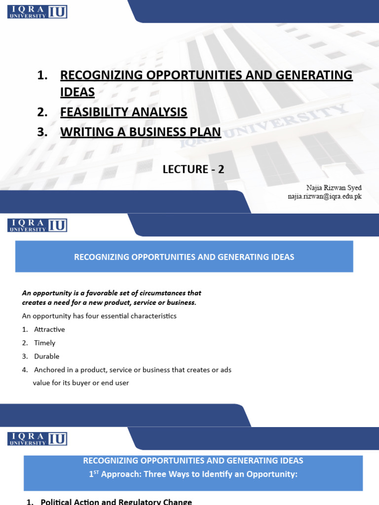 Lecture 2 - Recognizing Opportunities - Feasibility Analysis - Business ...
