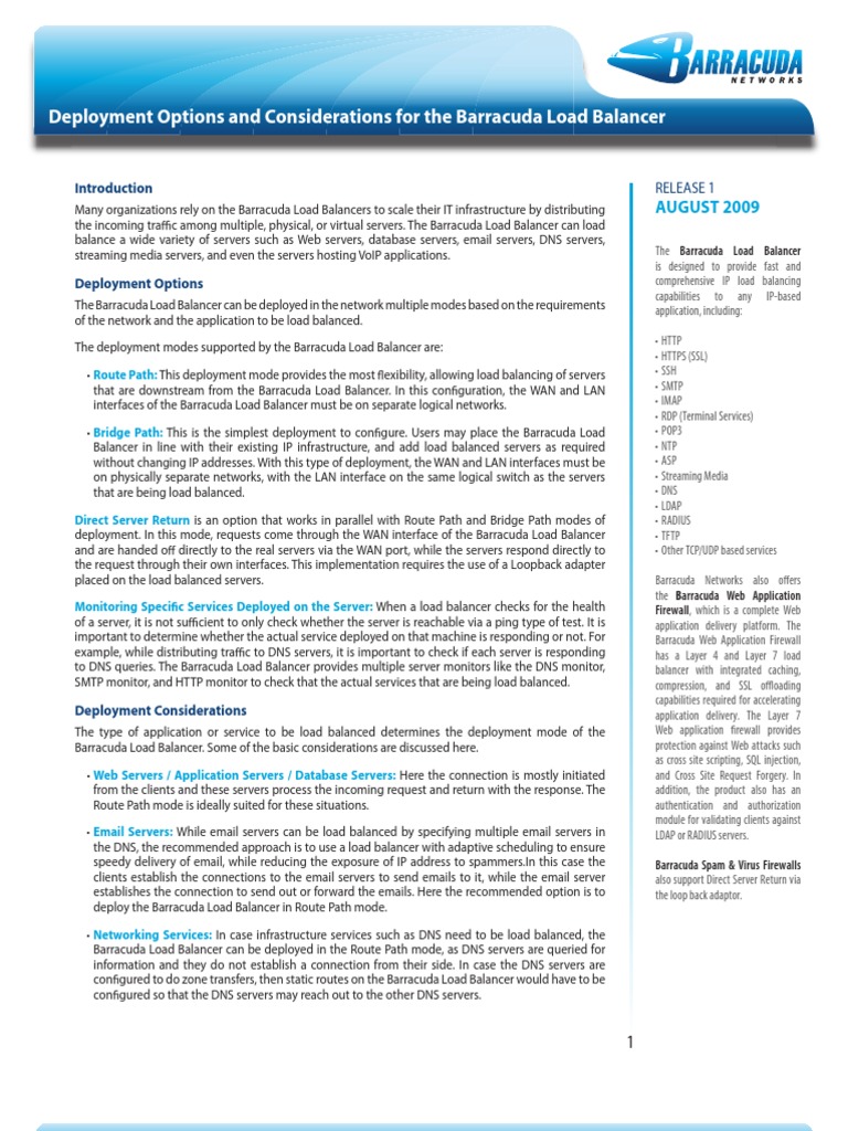 Barracuda Load Balancer WP Deployment Options and Considerations | PDF | Load Balancing ...
