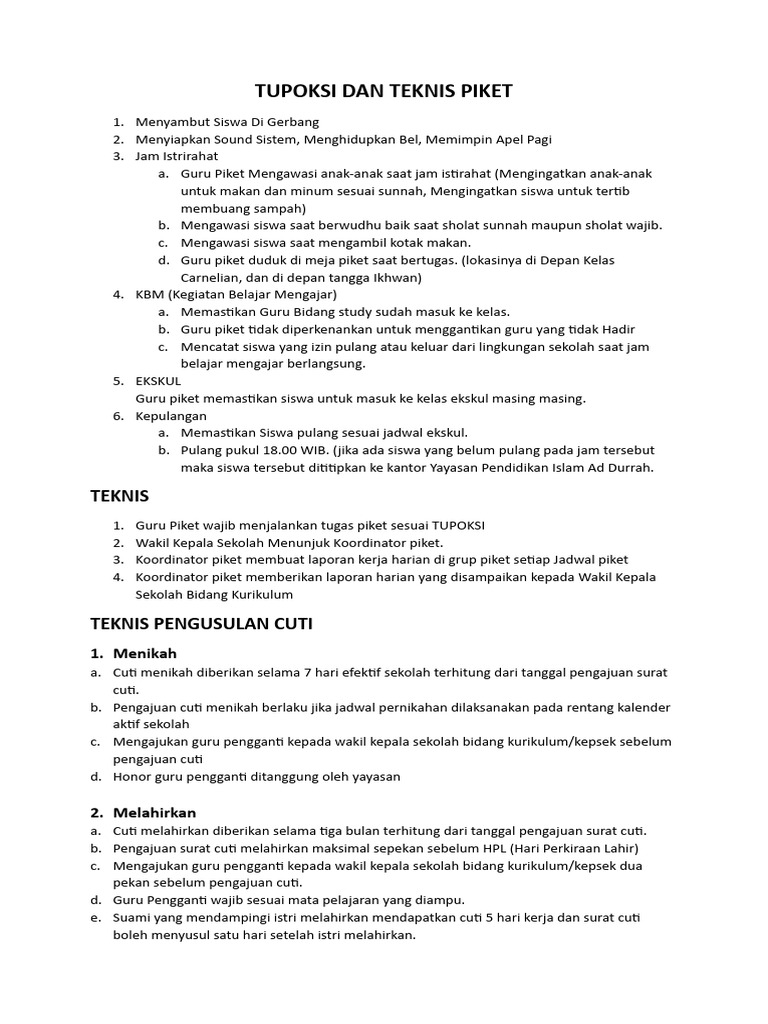 Tupoksi Dan Teknis Guru | PDF