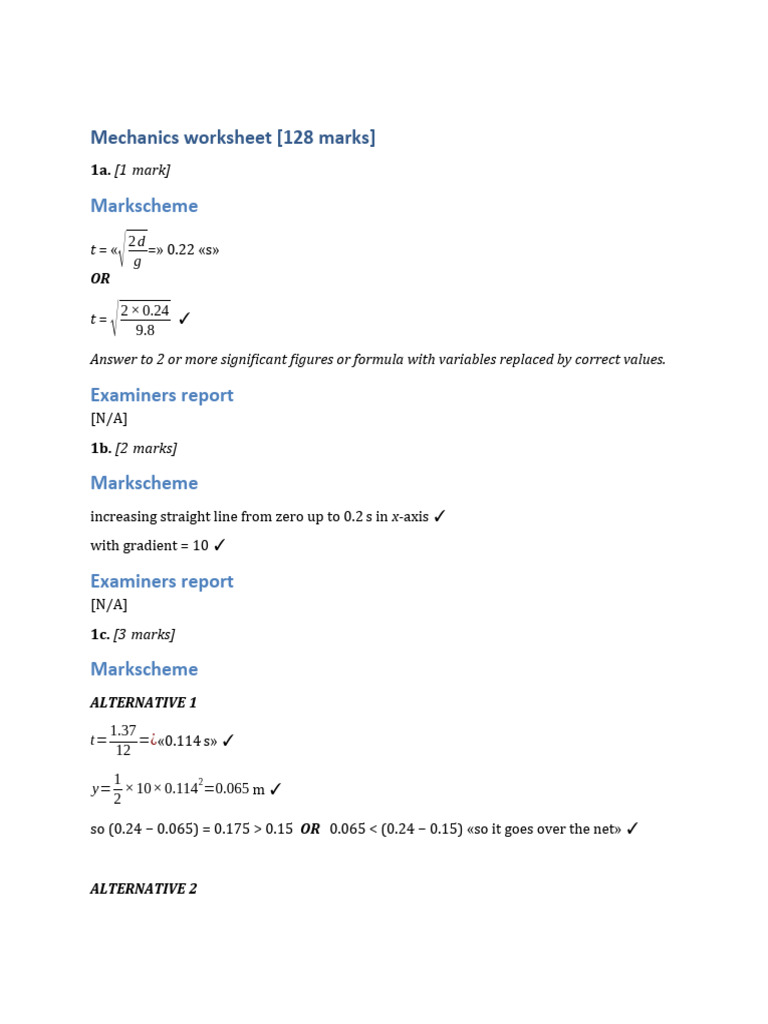 Mechanics Worksheet Solutions | PDF | Force | Collision