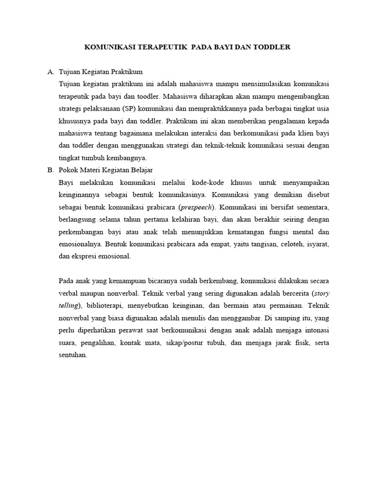 Panduan Praktikum Komunikasi Terapeutik Pada Bayi | PDF | Pengembangan Diri Panduan Praktikum Komunikasi Terapeutik Pada Bayi | PDF | Pengembangan Diri