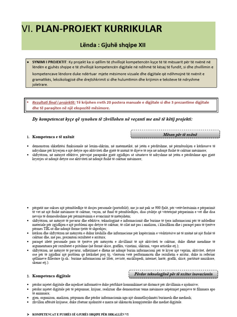 Plan Projekt Kurrikular | PDF
