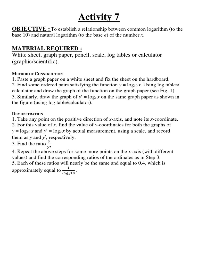 Common vs Natural Logarithm Activity | PDF