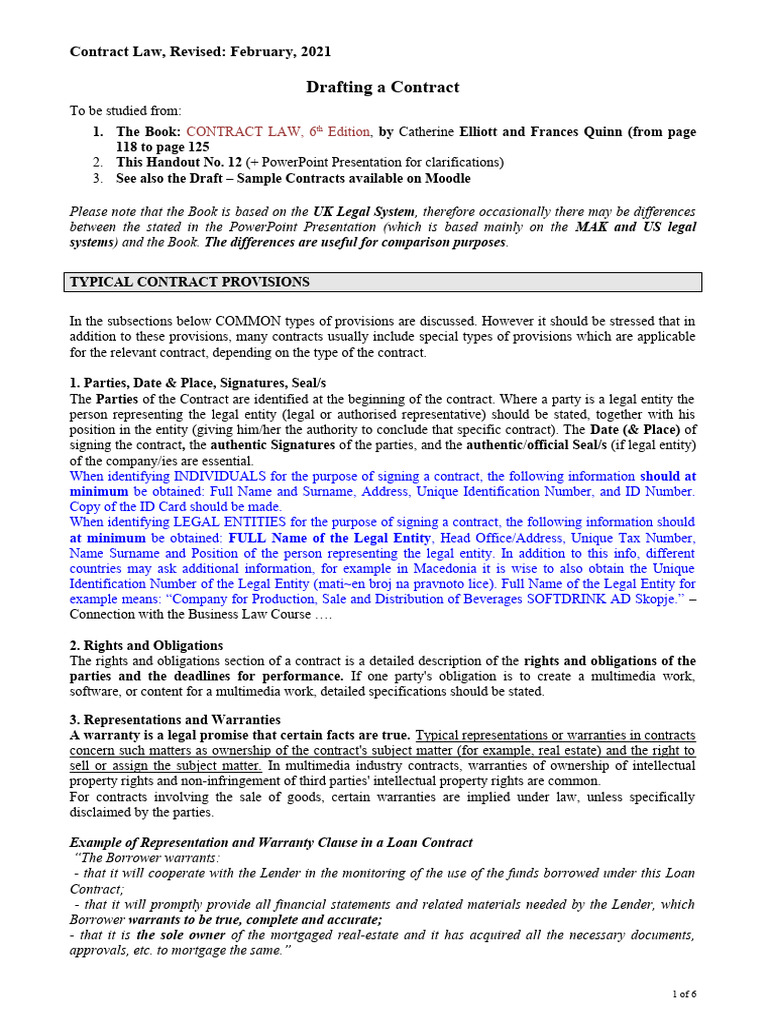 Handout Drafting A Contract - Spring, 2021 | PDF | Lease | Breach Of ...