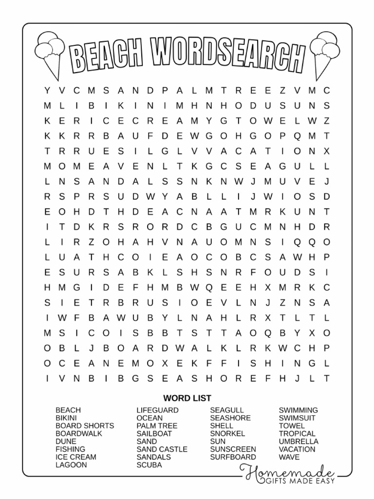 Summer Word Search Beach Hard | PDF