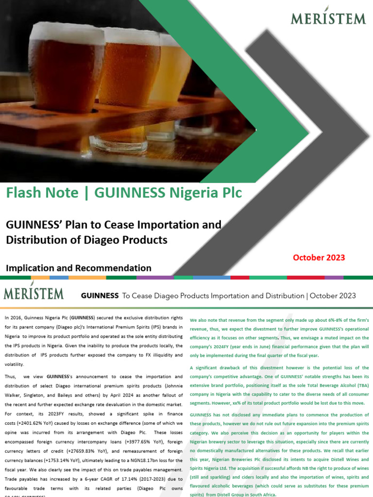 Flash Note On GUINNESS Plan To Cease Distribution and Importation of Diageo Products | Download ...