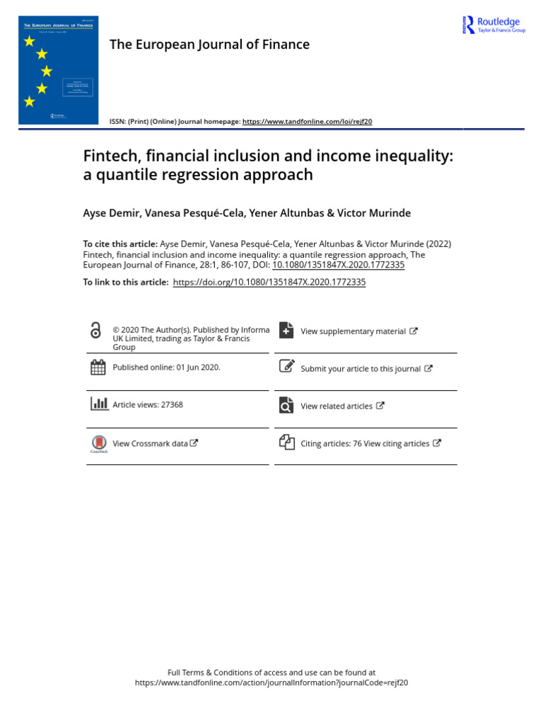 Fintech Financial Inclusion and Income Inequality A Quantile Regression ...
