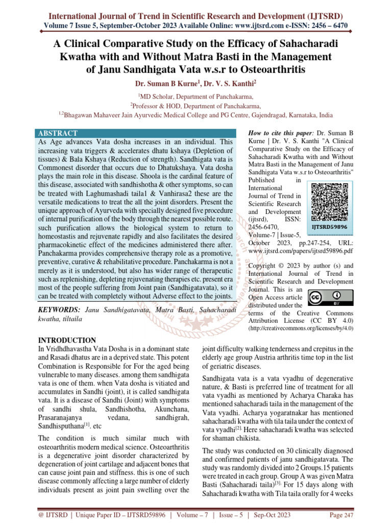 A Clinical Comparative Study On The Efficacy of Sahacharadi Kwatha With ...