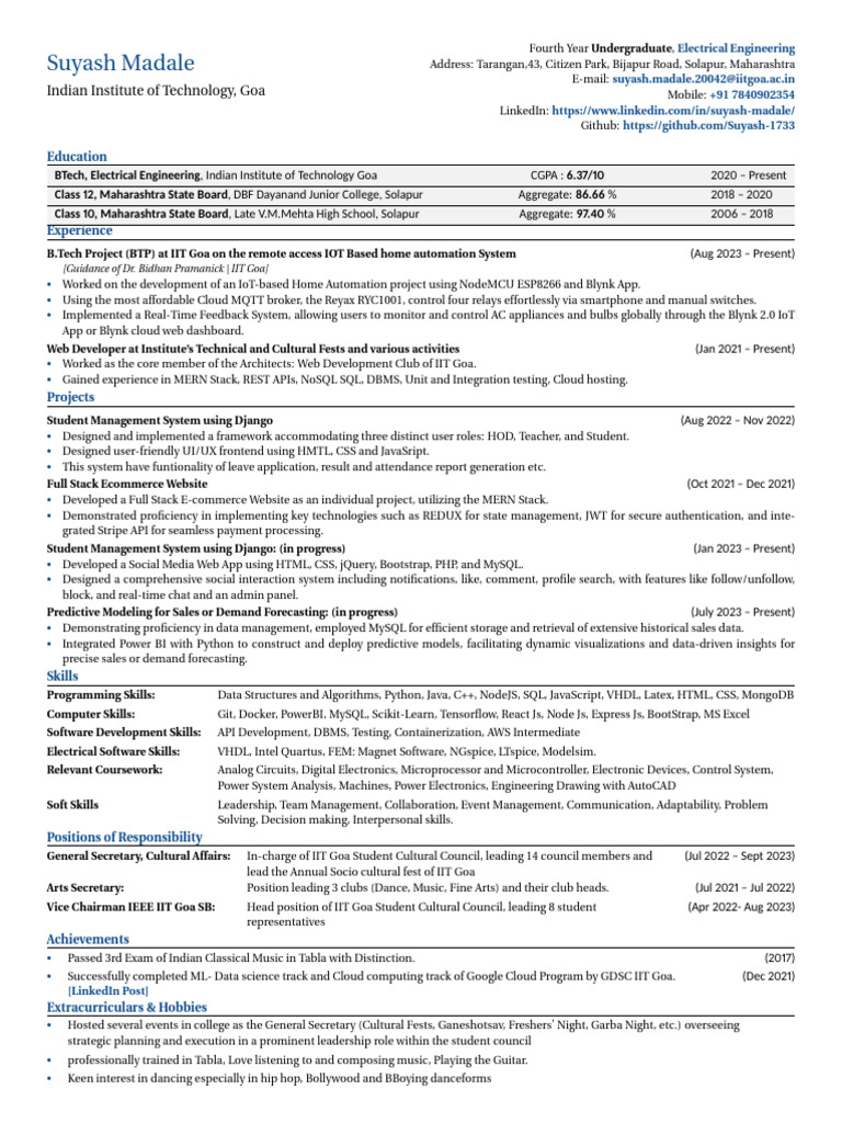 Suyash Madale Resume | PDF | My Sql | Computing