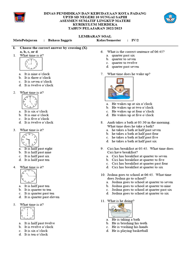 Soal PTS B.inggris Kls 4 | PDF