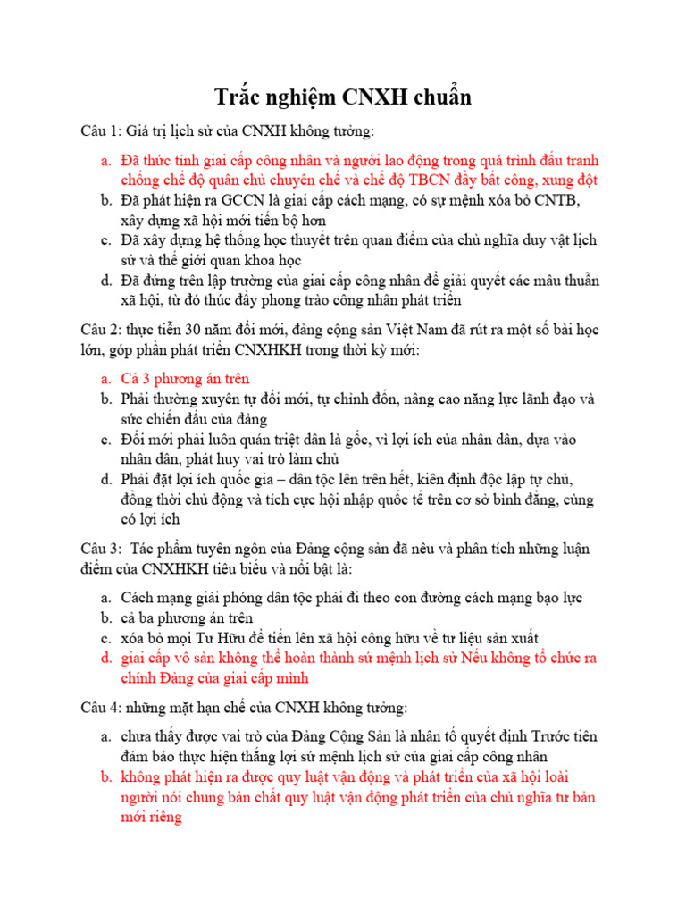 Trắc nghiệm CNXH chuẩn | PDF