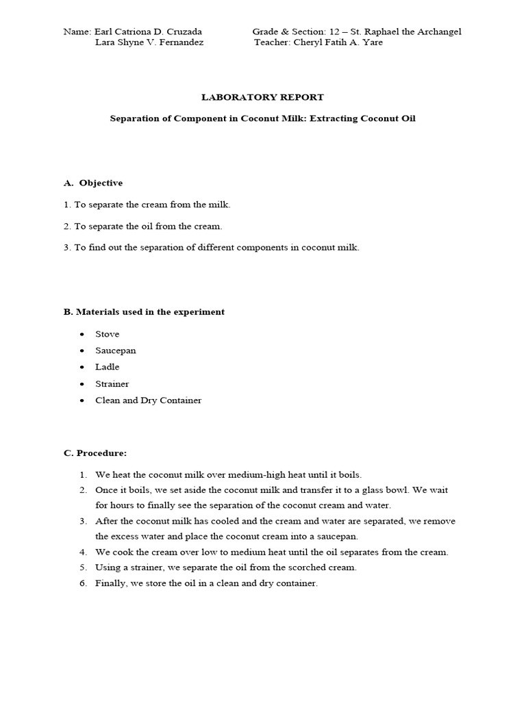 Laboratory Report | PDF | Coconut Milk | Water