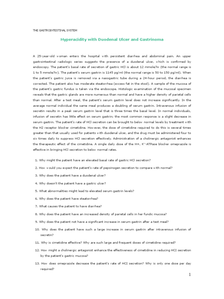 (GIT) Hyperacidity With Duodenal Ulcer and Gastrinoma | PDF | Stomach ...