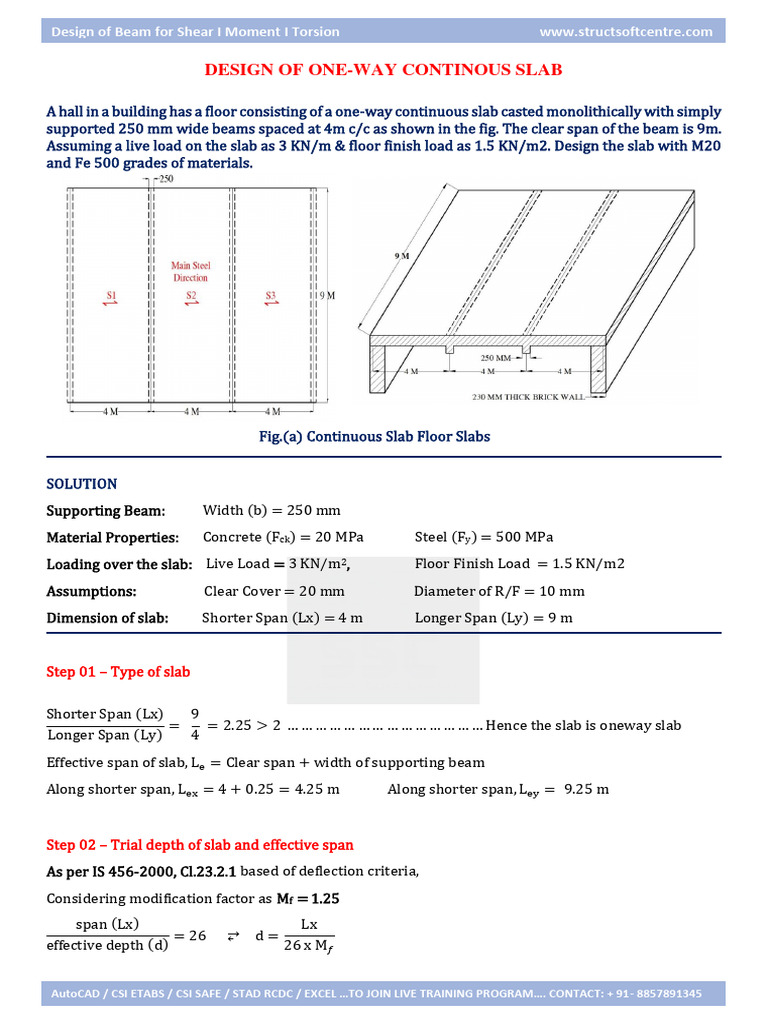 Manual Design of One Way Slab (Continous Slab) | PDF | Beam (Structure) | Applied And ...