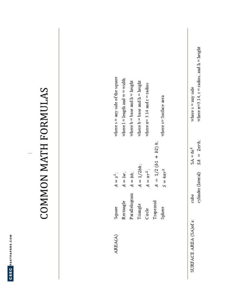 Common Formulae | PDF | Area | Geometric Shapes