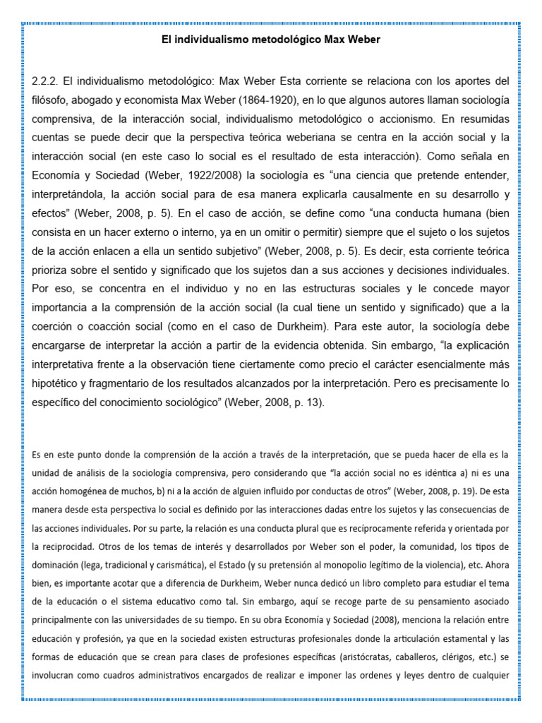 El individualismo metodológico Max Weber | PDF | Sociología | Max Weber