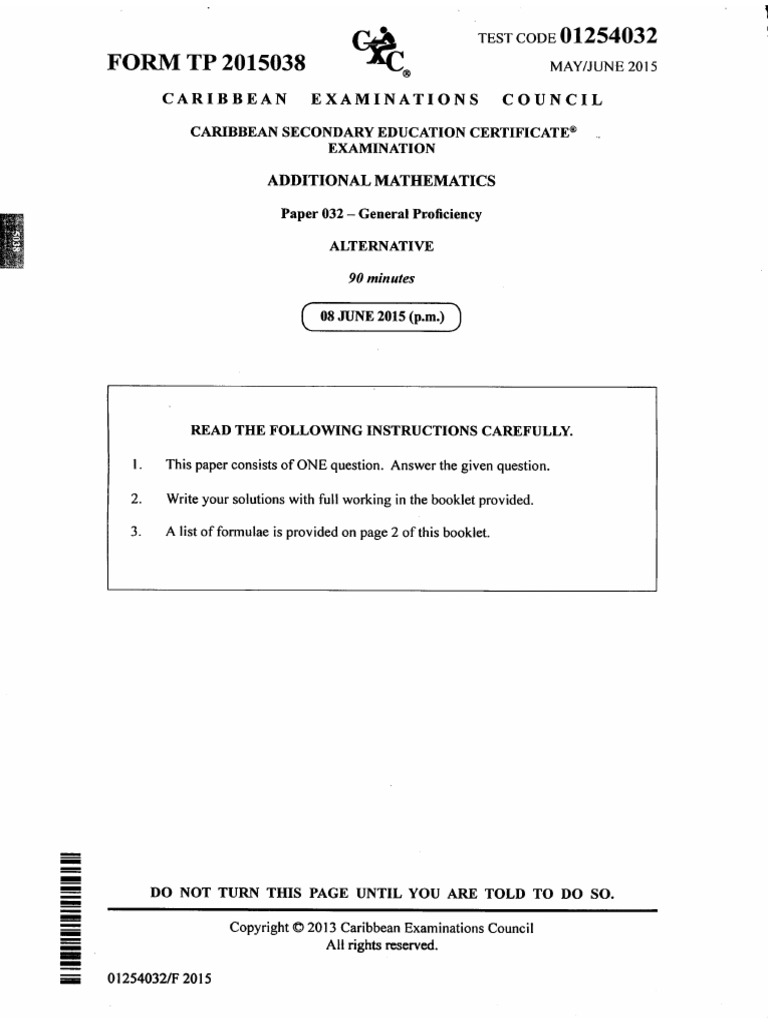 Csec - Add - Maths - 2015 - Paper 3 | PDF