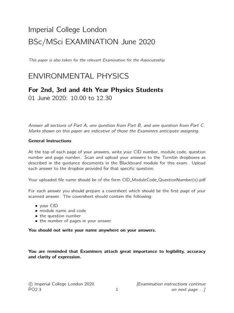 Environmental Physics Question Paper | Download Free PDF | Climate ...