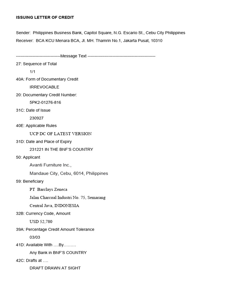 CONTOH MENEBITKAN LETTER OF CREDIT Final | PDF | Letter Of Credit | Banking