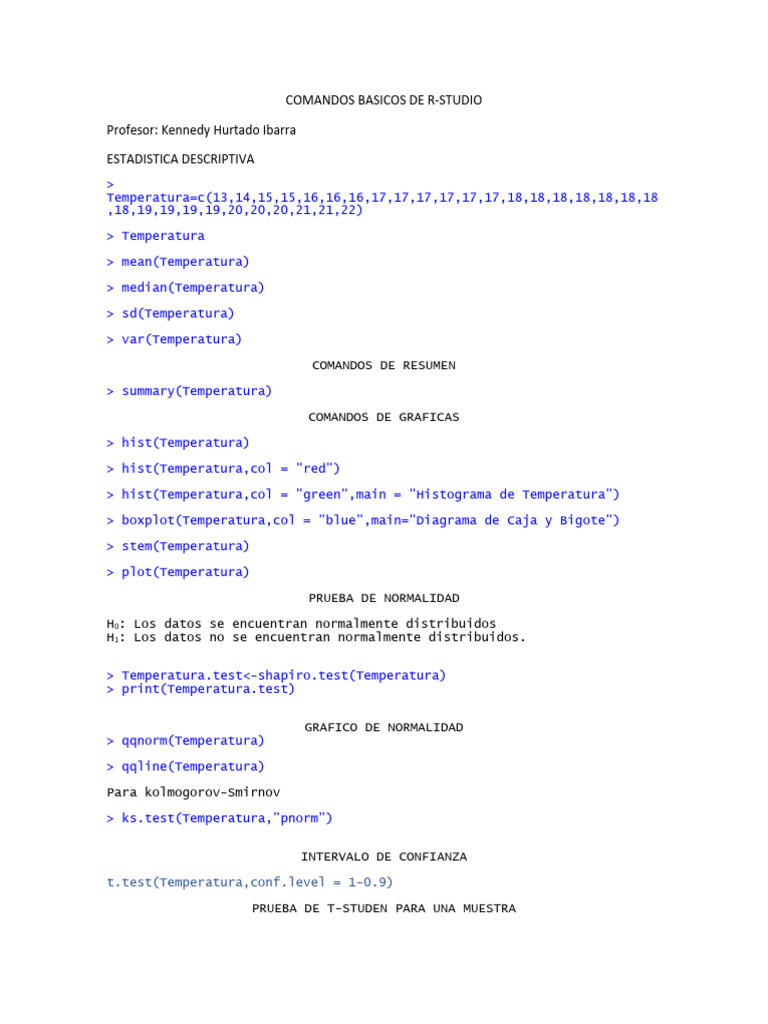Comandos Basicos de Rstudio | PDF | Análisis de regresión | Matemáticas ...