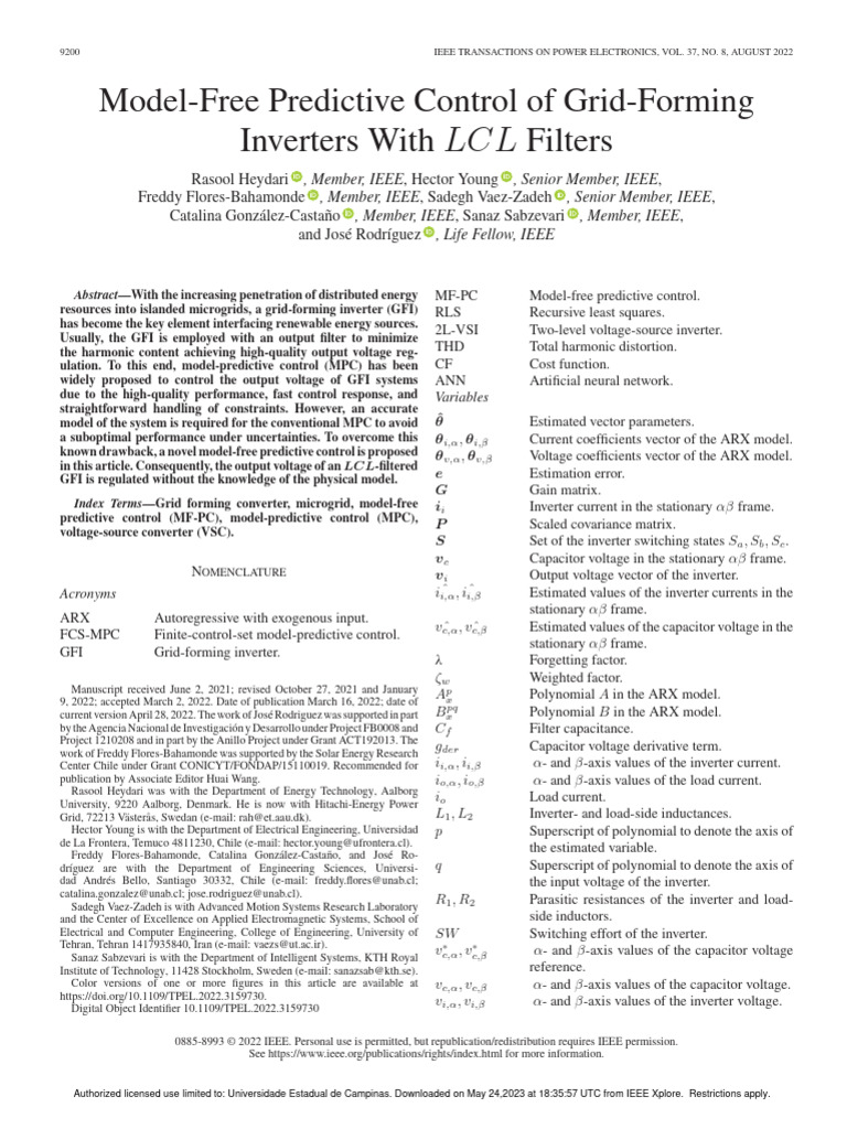 Model-Free Predictive Control of Grid-Forming Inverters With LCL Filters | Download Free PDF ...