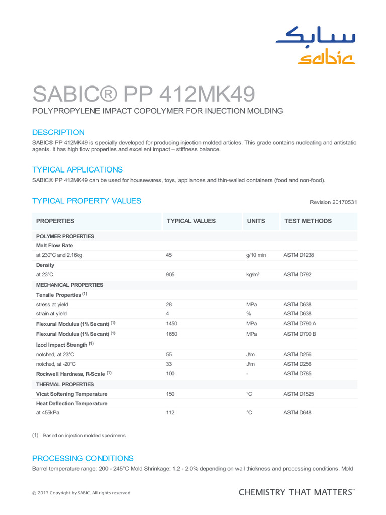 SABIC® PP COPO - 412MK49 (MFR 45 DG - Min 2.16 KG) | PDF | Applied And Interdisciplinary Physics ...