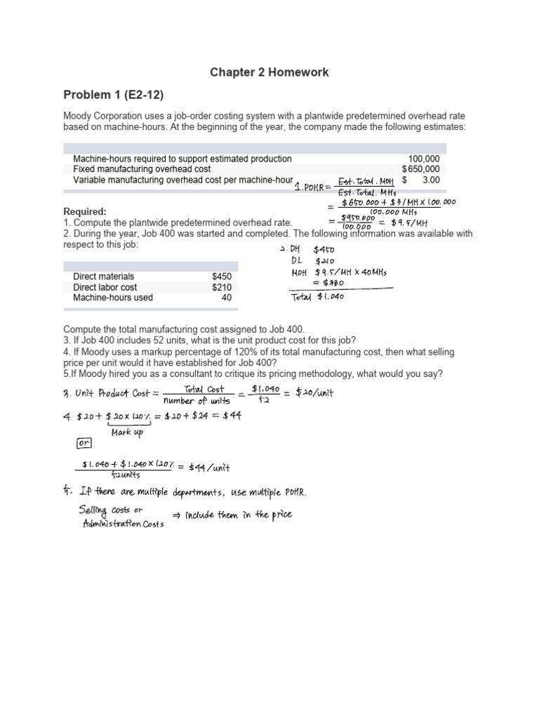 Chapter 2 Homework | PDF | Cost | Accounting