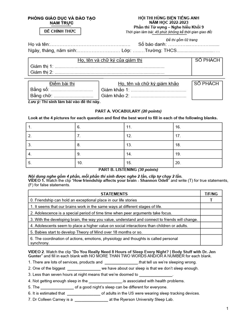 Paper Grade 9 Official | PDF