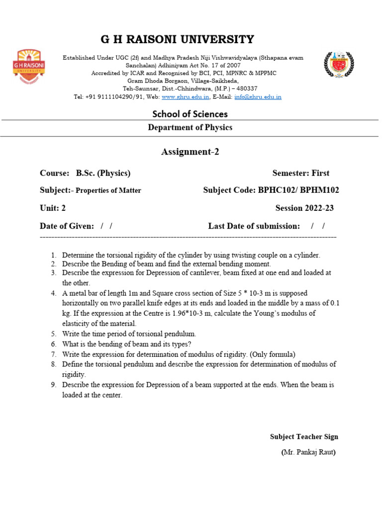 ASSIGNMENT NO 2 Properties of Matter | PDF