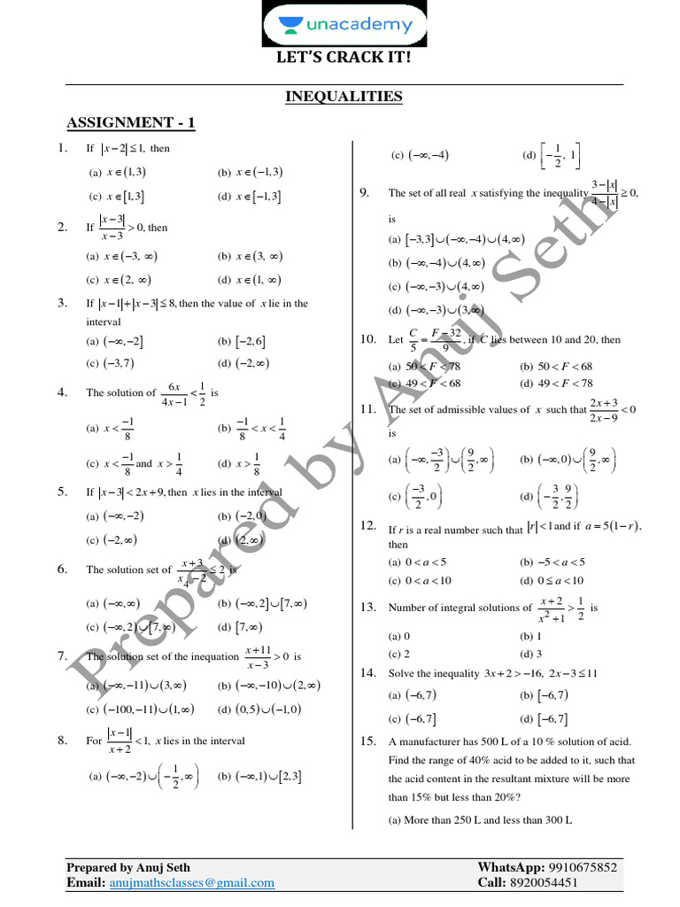 1st Assignment-Inequalities With Answer Key | PDF | Mathematical Analysis | Mathematics