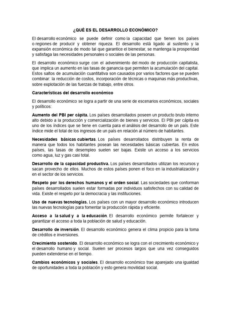 Definición y Características del Desarrollo Económico | PDF ...