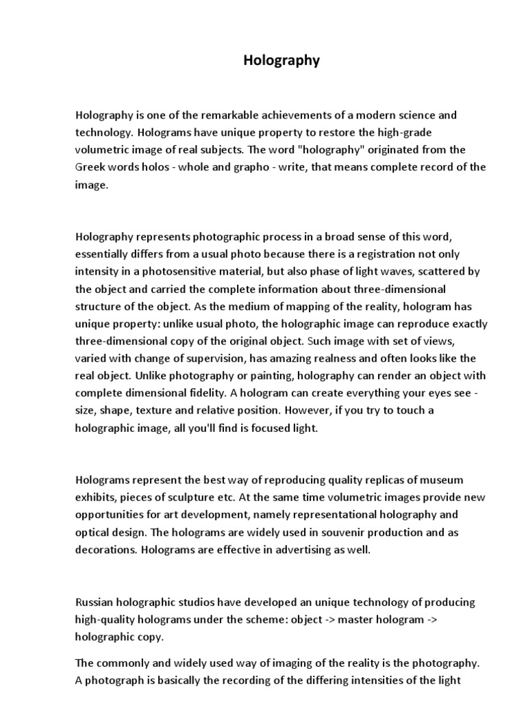 Документ Microsoft Word | PDF | Holography | Stereoscopy