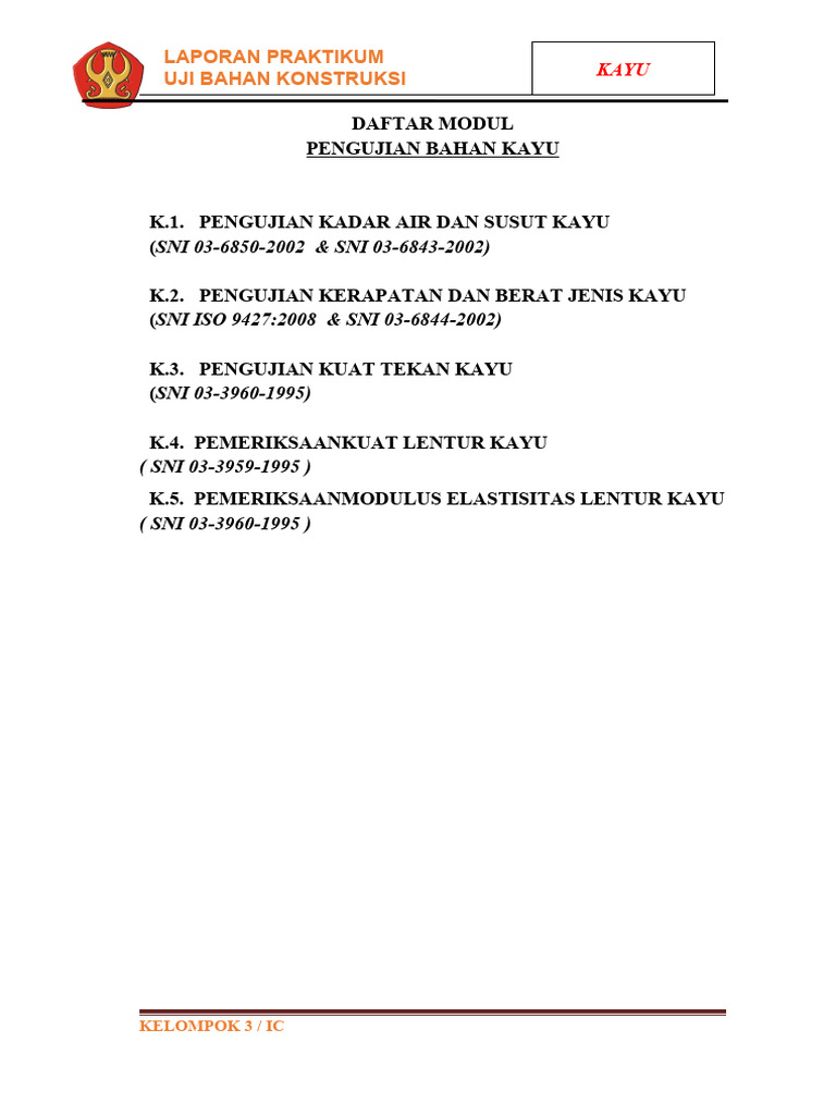 Uji Kadar Air dan Susut Kayu SNI | PDF | Metode & Bahan Ajar | Sains ...