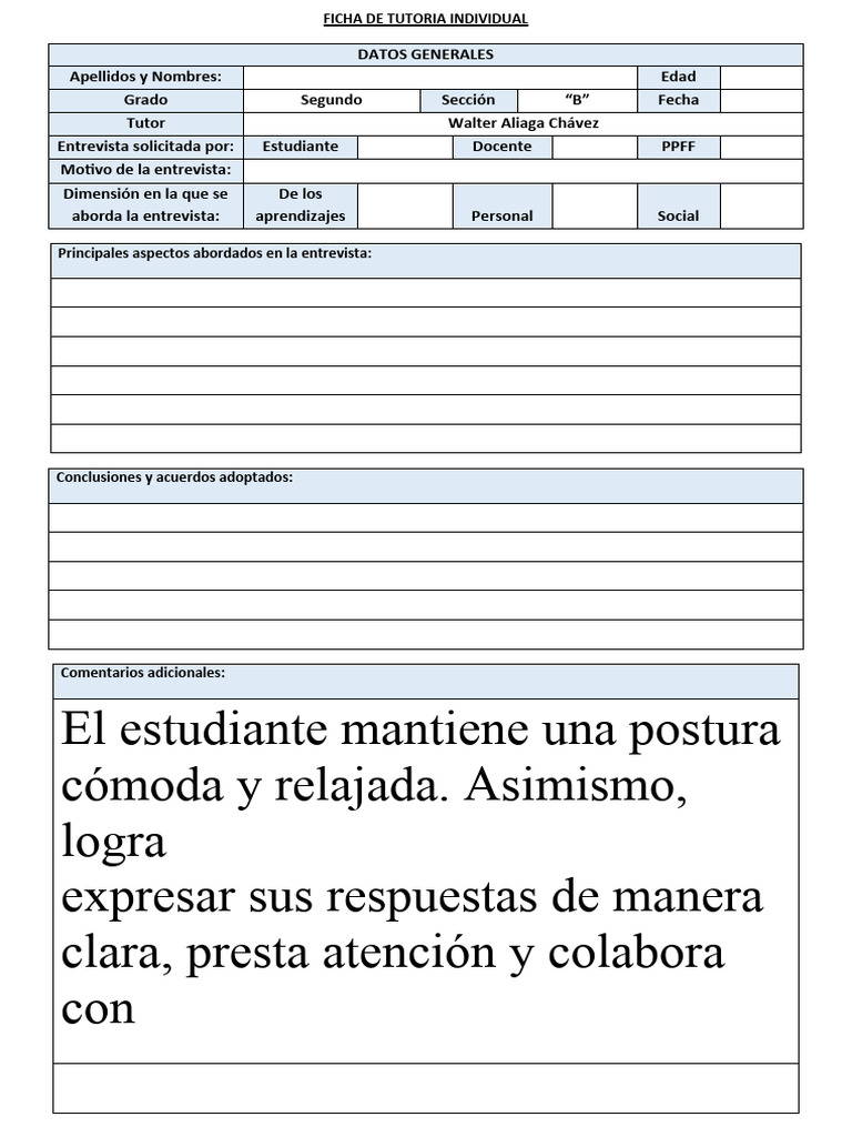 Ficha de Tutoria Individual | PDF Ficha de Tutoria Individual | PDF