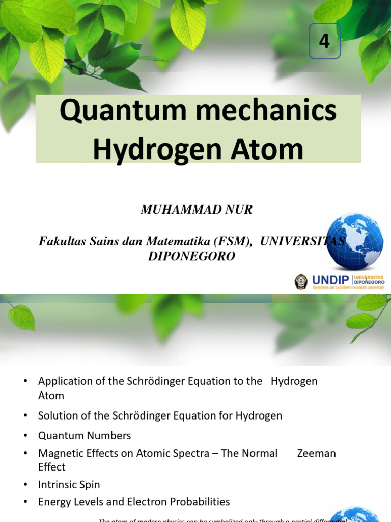 2 2021 Hydrogen Atom | PDF | Spin (Physics) | Electron