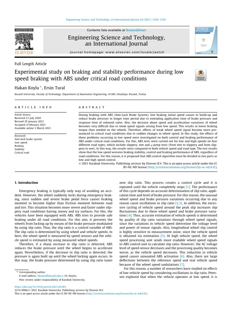 ABS Performance in Low-Speed Braking | PDF | Anti Lock Braking System ...