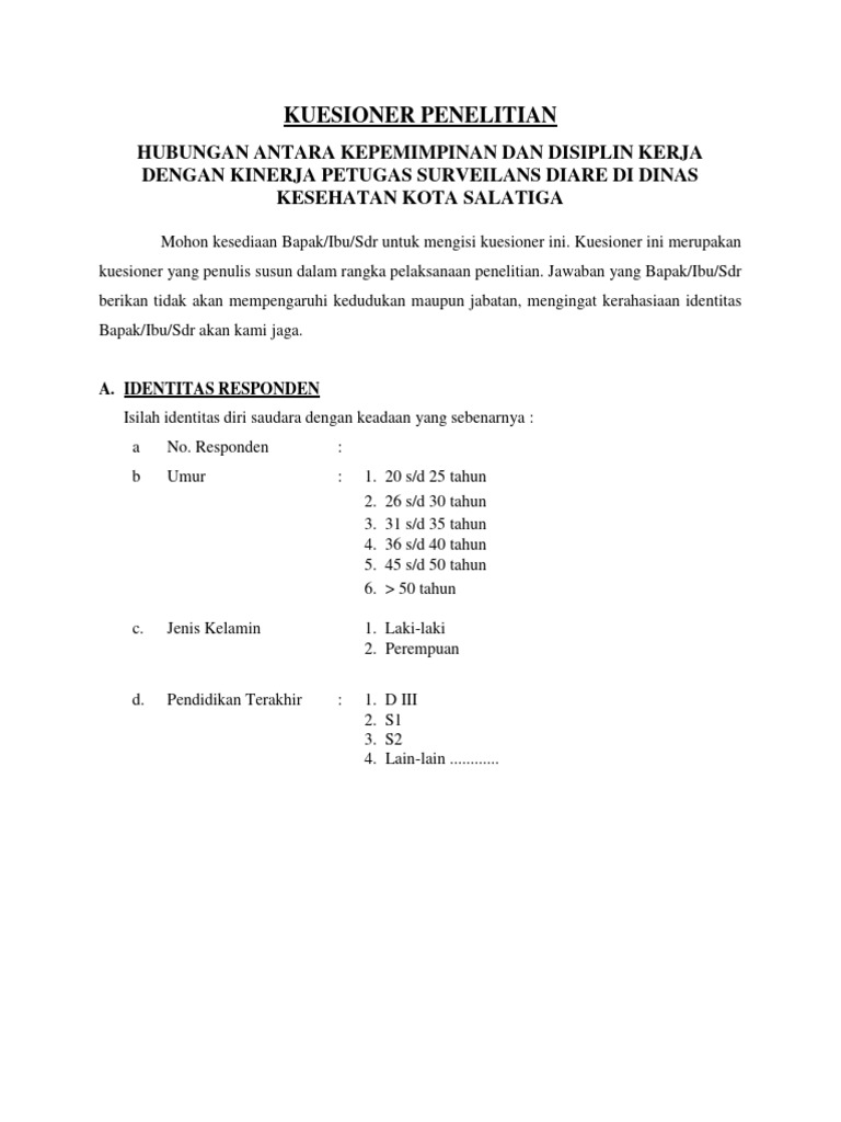 Contoh Kuesioner Penelitian | PDF
