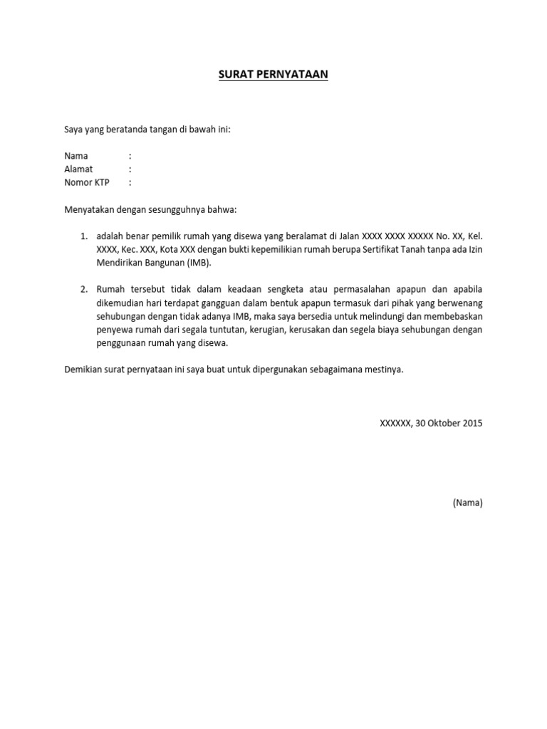 Surat Pernyataan Tidak Ada IMB | PDF