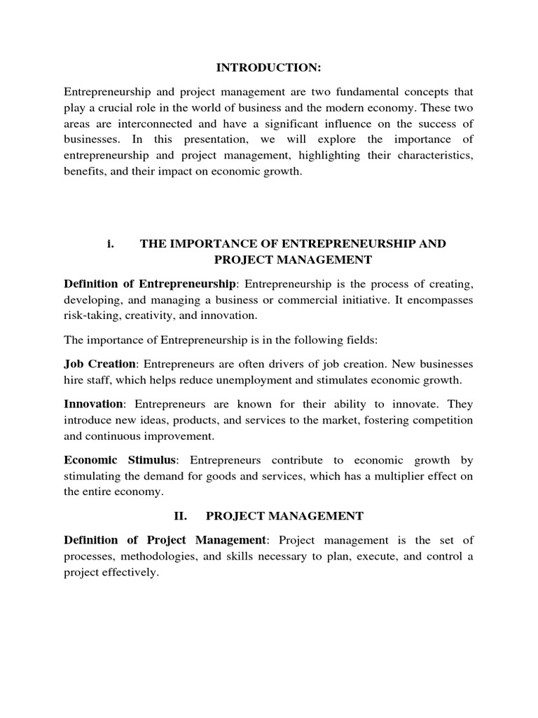 The Importance of Entrepreneurship and Project Management | PDF ...