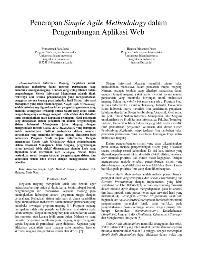 Penerapan Simple Agile Methodology Dalam Pengembangan Aplikasi Web | PDF Penerapan Simple Agile Methodology Dalam Pengembangan Aplikasi Web | PDF