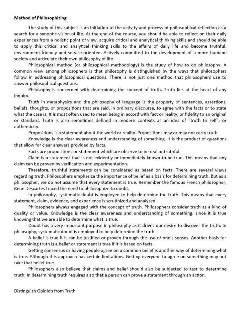 2nd Module Handouts Method of Philosophizing | PDF | Truth | Argument