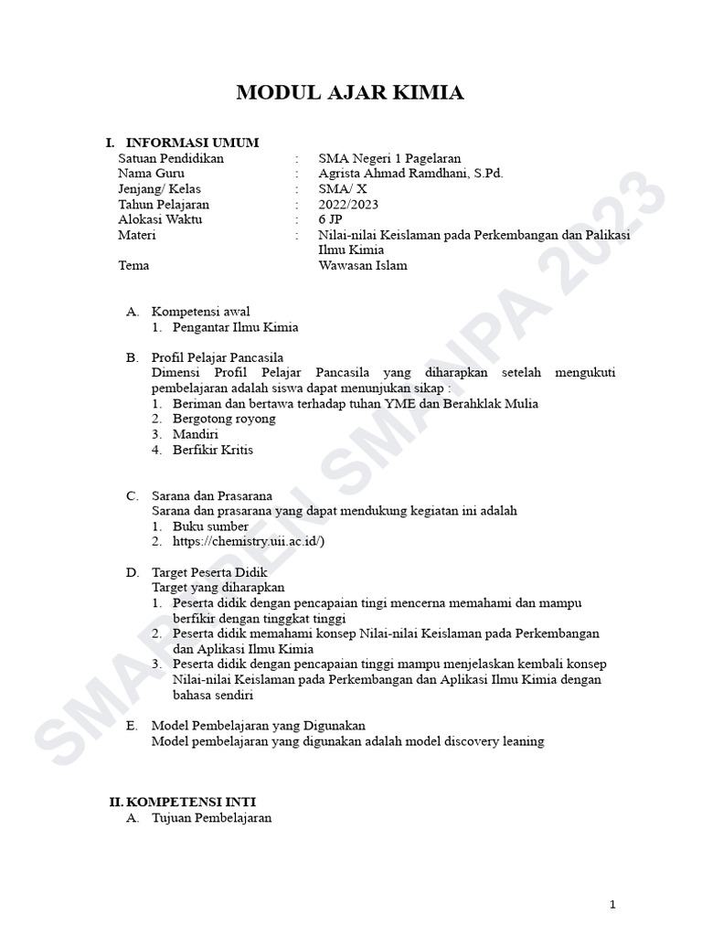 Modul Ajar Kimia Xi Smartren | PDF | Karier & Perkembangan