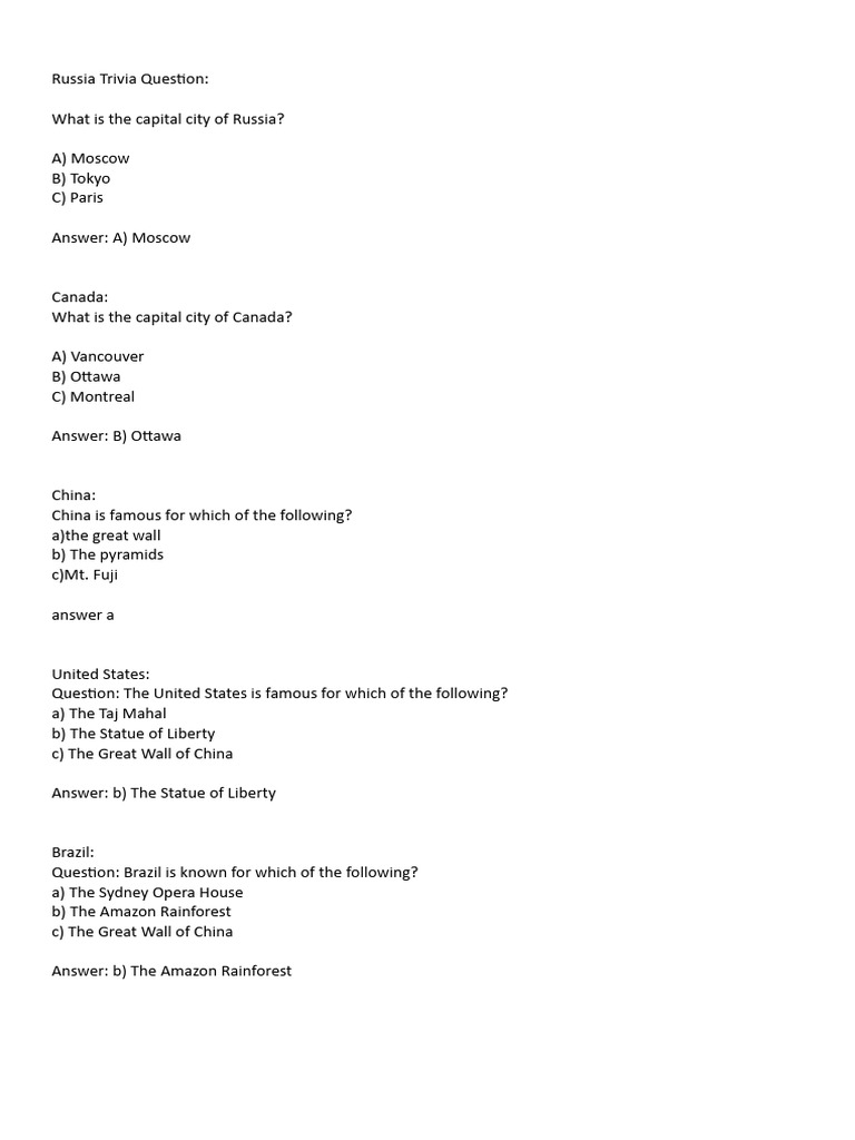 Country Trivia | PDF | Earth Sciences