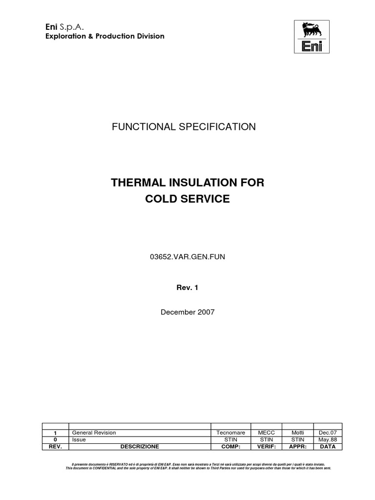 Thermal Insulation For Cold Service: Functional Specification | PDF ...